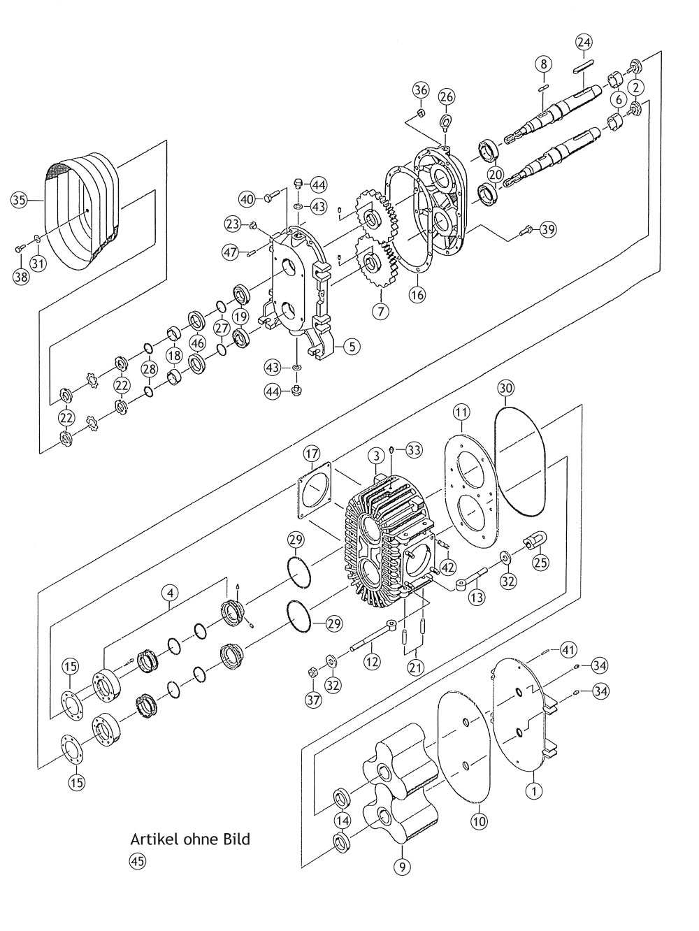 Explosionszeichnung Rotationspumpe DK 31 V von Eisele