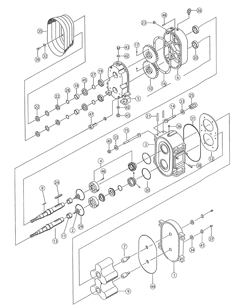 Explosionszeichnung Rotationspumpe DK 22 V von Eisele
