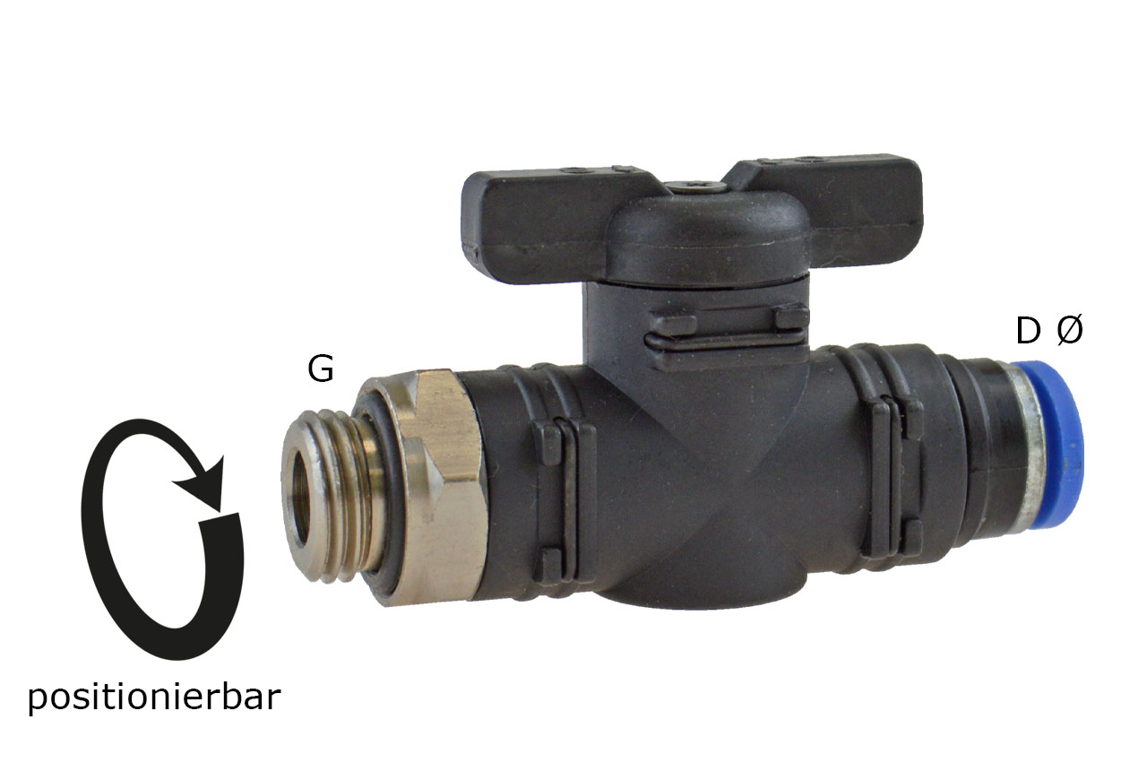 Absperrhahn mit zylindrischem Außengewinde und Steckanschluss, Standard