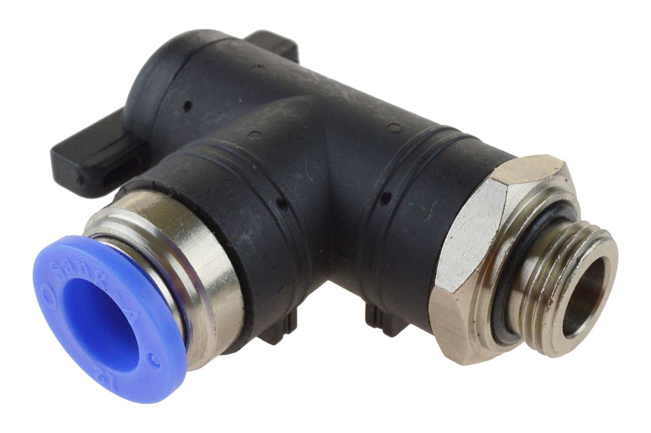 Winkel-Absperrhahn mit zylindrischem Außengewinde und Steckanschluss, Standard