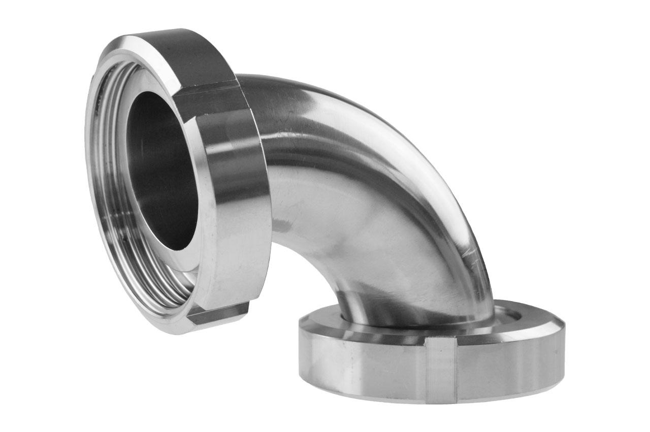 Milchrohrbogen 90° beidseitig Kegelstutzen und Nutmutter, Edelstahl ...