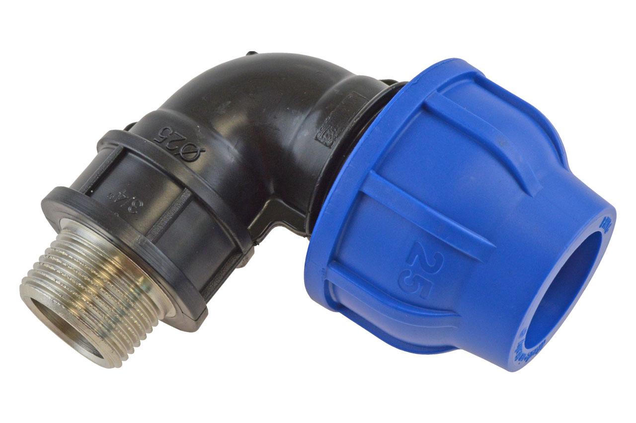 PE Winkel 90° mit Außengewinde, Messing, DVGW